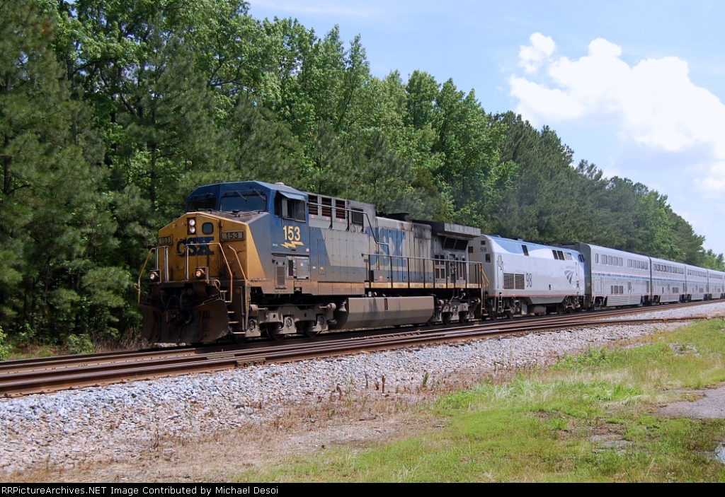 CSX AC-4400CW #153 leads a very late Northbound AUTO TRAIN just north of Collier Yard